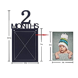 1st Birthday Baby Photo Banner ，Growth Record 1-12 Month Photo Prop ，Monthly Milestone Photograph Bunting Garland, First Birthday Celebration Decoration （Black）