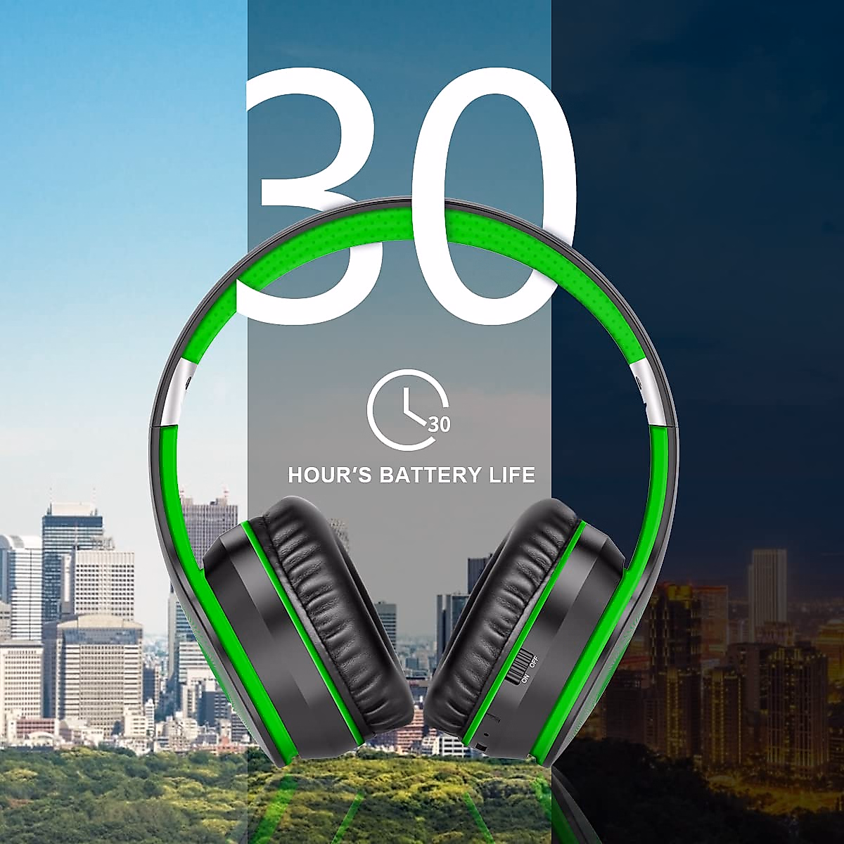 IFECCO Wireless Bluetooth Headphones Over Ear with Build-in Microphone and 3.5mm Cable for Wired Headset Mode with Comfortable Soft Earpads Long Battery Life HD Stereo Sound (Green)