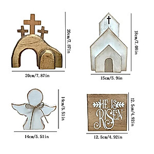 Jesus Tomb Easter Tray Bundle Kit, Wooden Easter Jesus Sign Tiered Tray Decorations, He is Risen Easter Tiered Tray Decor Farmhouse Rustic Tiered Tray Items, Easter Decor for Home Office (Set of 4)