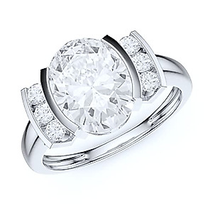 PRSTANI 10K White Gold Half Bezel Set 8x10mm 3CT Simulated Oval Cut Diamond Engagement Ring Promise Ring (6.5)