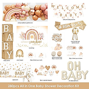 Boho Baby Shower Decorations, Boho Rainbow Baby Shower Party Supplies, A Little Ray of Sunshine is Almost Here, It’s a Girl Gender Reveal, Baby Shower Backdrop Balloon Arch Boxes Mom to Be Sash