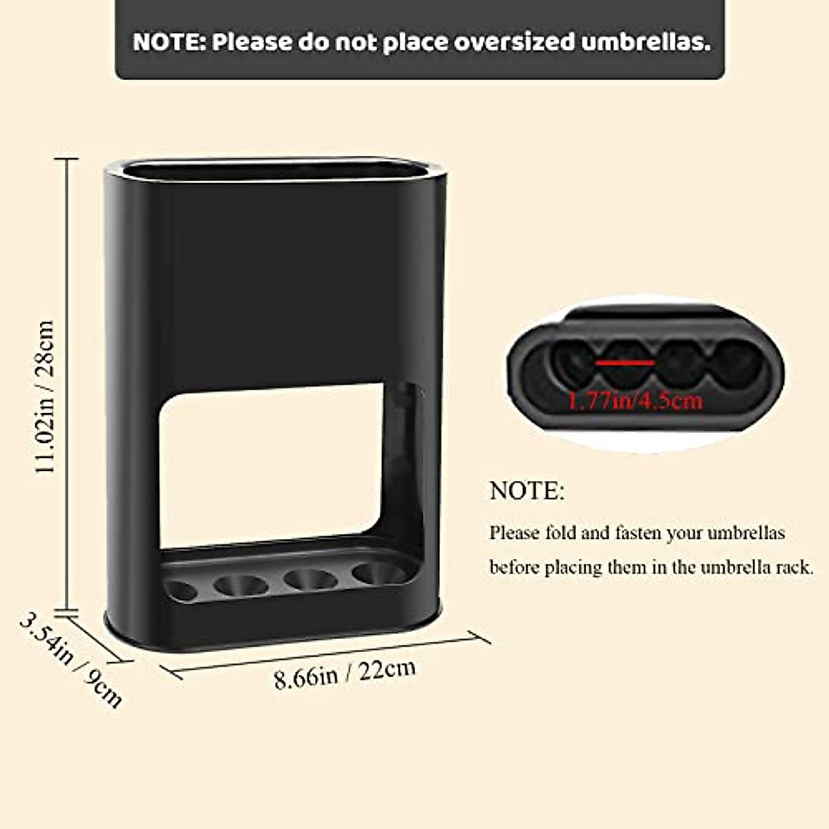 DricRoda Umbrella Rack with Removable Drip Tray, Umbrella Holder Stand for Entryway, Freestanding Organizer for Umbrella Cane Walking Stick, Stored 4 Umbrellas, Ideal for Home Office Decor, Black