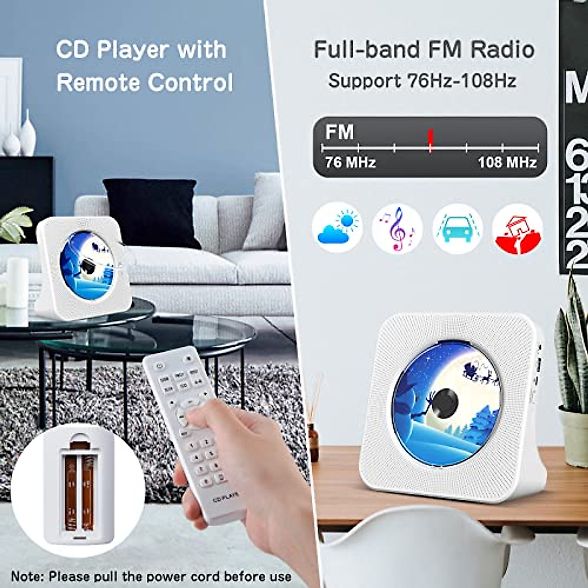 CD Player Desktop CD Player with Speakers CD Players for Home Bluetooth 5.0 with Remote Control KOVCDVI with Dust Cover Display FM Radio Timer USB AUX Headphone Port