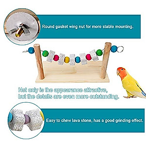 Hamster Wood Ledge Platform with Lava Stone Block Chew Toys,Pet Cage Resting Wooden Shelf for Chinchilla Guinea Pig Gerbil Mouse Rat