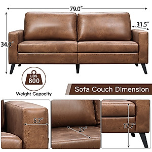 Esright 79 Inch Sofa Couch for Living Room, Small Couches, Faux Leather Loveseat, Mid Century Modern Sofas, Brown Comfy Love Seat for Bedroom, Apartment, Lounge, Office