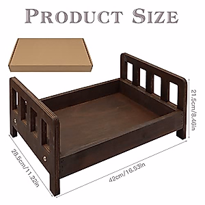 SPOOKI Newborn Photography Props Bed，0-2 Months Brown Wooden Posing Baby Photoshoot Props Bed, Boys Girls Doll Bed Studio Props with Box for Newborn Photoshoot (A)