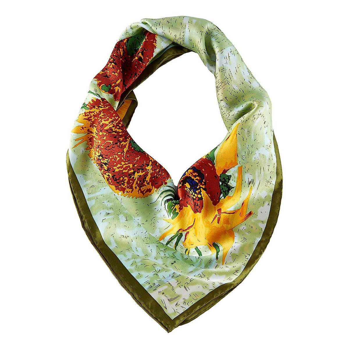 YangtzeStore Large Square Charmeuse Silk Scarf Classic Art Print (Sun Flowers)