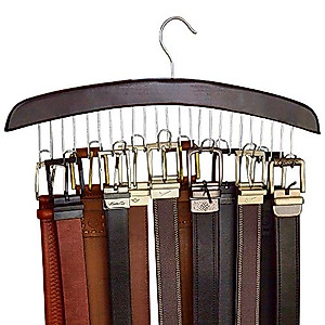 Richards Homewares Belt Hanger Rack for Closet Organization and Storage Display Holder with 12 Hooks, Wood and Chrome Accents, Dark Walnut, 75532