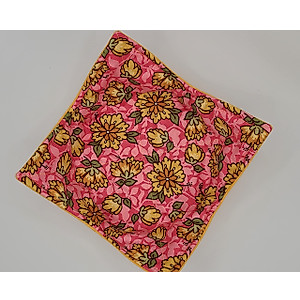Yellow Flowers on Pink Microwave Cozy Yellow Dahlia Reversible Soup Bowl Buddy Microwaveable Potholder Floral Handmade Housewarming Hostess Mothers Day Gifts Under 10