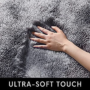Vocrite Fluffy Rug for Bedroom, Gray 4'x6' Furry Shag Area Carpets, Anti-Slip Plush Shaggy Fur Throw Rugs for Kids Girls Nursery Dorm Living Room Classroom Home Decor,Tie Dyed Light Grey