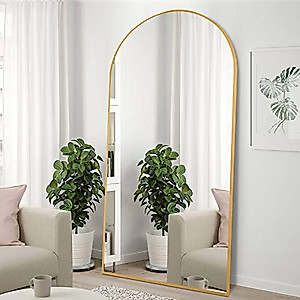 ABSWHLM 71"x32" Arched Mirror Full Length Large Mirror with Stand Aluminum Alloy Frame Floor Mirror for Living Room, Bedroom Hanging Standing or Leaning Wall-Mounted, Gold