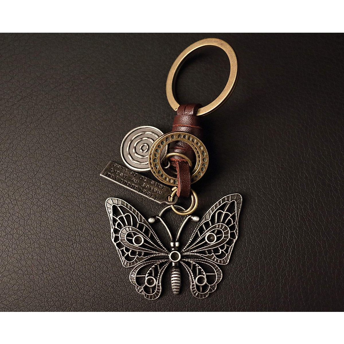 AuPra Butterfly KeyChain Gift Women Leather KeyRing Girl Home Car Door Keys Holder Lady Present