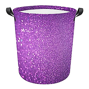 HoaMoya Collapsible Purple Glitter Dot Printed Laundry Basket Freestanding Laundry Hamper With Handles Large Waterproof Cloth Toy Storage Bin for Household Bedroom Bathroom