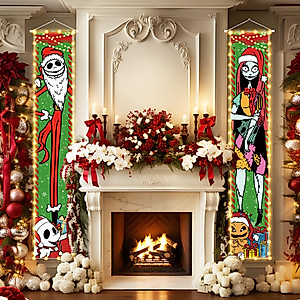 Jack Sally Lighted Banners Porch Signs Christmas Decor Christmas Nightmare Banner Christmas Decorations Before Outdoor Party Home