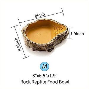 Reptile Water Dish,Resin Reptile Rock Food Feeder Bowl, Water and Food Bowl,Terrarium Decor for Leopard Gecko, Lizard,Spider,Turtle,Scorpion, Chameleon,Hermit Crabs (M, Yellow)