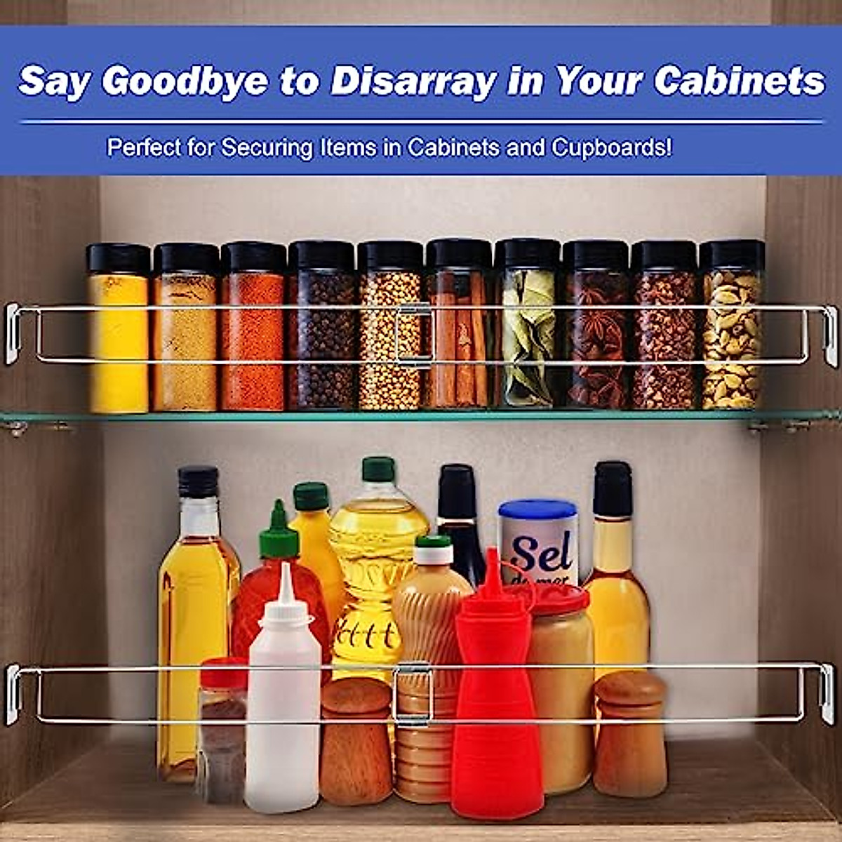 RV Secure Adjustable Bars | Tension-Style 12.5-22.3" Stainless Steel Rods | Food&Drink Stabilizers for RV Refrigerator | Prevents Spills&Mess During Travel | Essential RV&Camper Accessories (2 Pack)