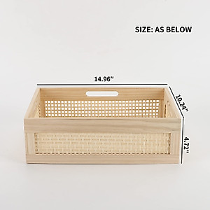 YRMT Wooden Baskets Shallow Wood Storage Basket Crate with Handles Decorative Storage Bins Organizer Rustic Farmhouse Countertop Basket for Shelves,Pantry,Kitchen