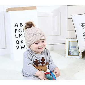 DANMY Baby Beanie Hat, Infant Newborn Toddler Winter Warm Knit Cap for Little Boys Girls, Winter Warm Hat (6-36 Months, white/beige/pink-3PCS)