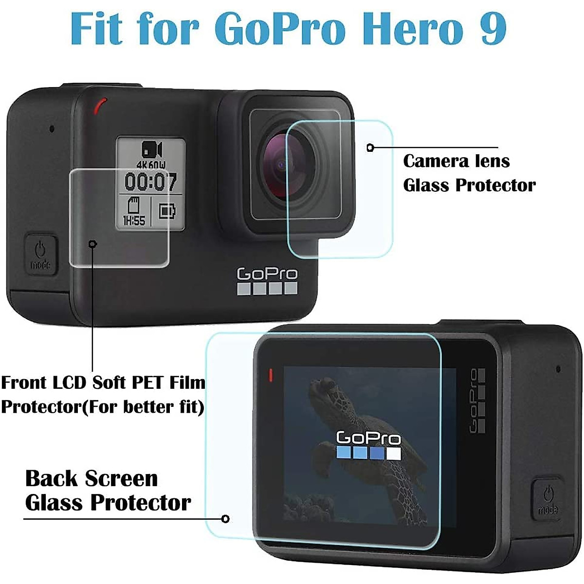 Ytaland Protective Cover for GoPro Hero 11 / Hero 10 / Hero 9 Black, with Tempered Glass Screen Protector, Plastic Housing Case Shell Frame