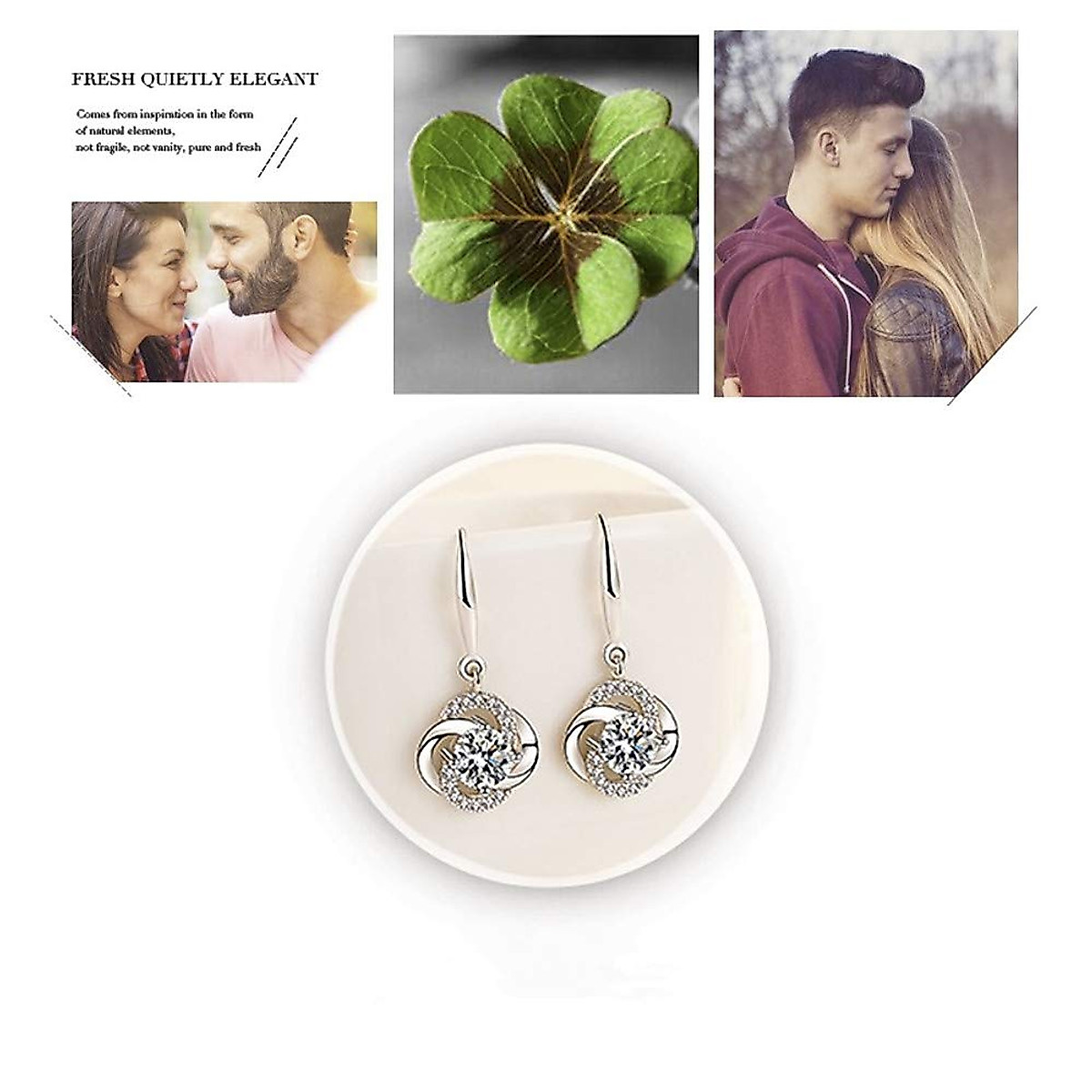 Earings for Woman Silver Earrings Clover Sterling Silver Dangle Drop Cubic Zirconia Gemini Sets (white crystal)