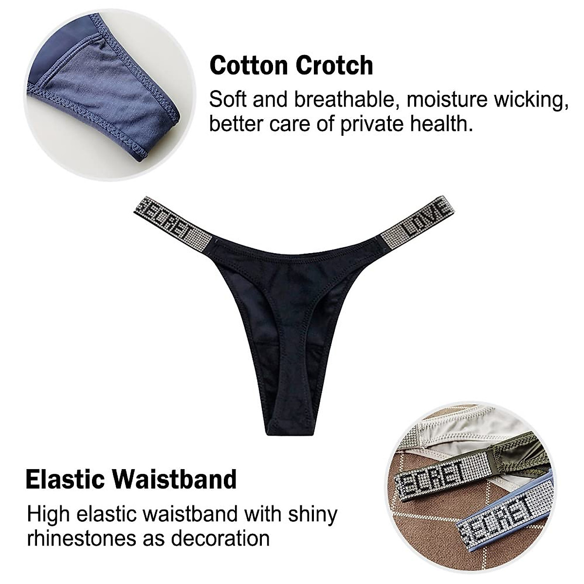 4UFIT Women's Glitter Thong Stretch Hip Lift Sport Underwear Ice Silk Seamless T Back Panties 3 Pack