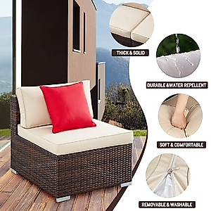 Patio Furniture Set - 7 Piece Wicker Furniture Sets - Patio Sectional Sofa All Weather Outdoor Sectional Patio Sofa - Brown PE Rattan Patio Conversation Set with Coffee Table and Beige Cushion