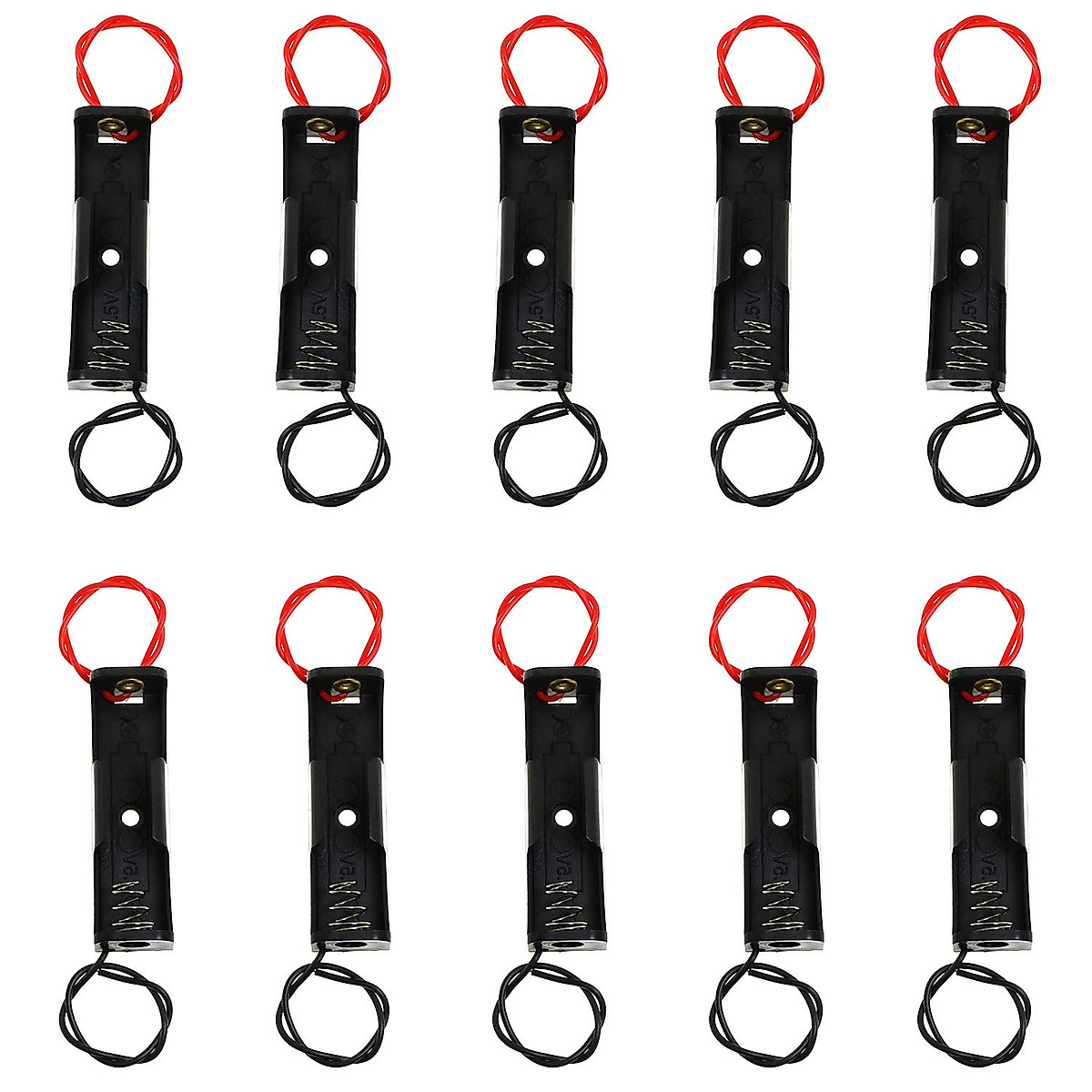 RuiLing 10-Pack Single AA Battery Holder Case Box with 5.5 Inch Cable Connections 1.5Volt Black