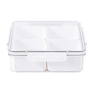 Yardwe Sealed Box with lid，1PC Reusable Snack Container with 4 Compartment Dispenser and Lid,Plastic Organizer(Square Tray)