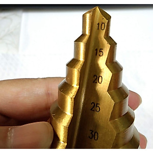 Dtacke Metric 10mm-45mm/0.39"-1.77" Triangle Round Handle Step Drill Bit Set Titanium Coated Pagoda Hole Drilling Bit for Wood Metal Steel