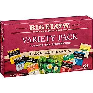 Bigelow Herbal Tea Variety Assortment Pack of 64 Tea Bags Featuring English Teatime, Constant Comment, Lemon Lift, Earl Grey, Green, Cozy Chamomile, Orange Spice, Mint Medley
