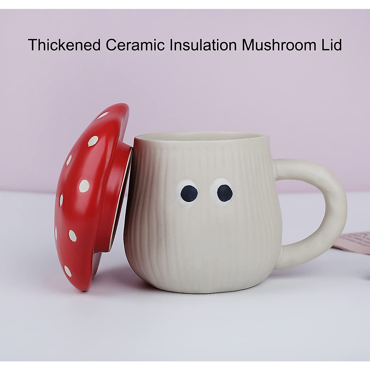 RESVUGA Cute Mushroom Mug With Lid, Handmade Glaze Mushroom 5.8'' Salad Bowls