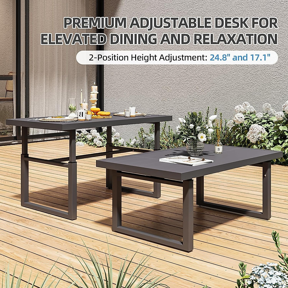 AECOJOY Aluminum Patio Furniture Set, Outdoor Modern Metal Outdoor Furniture Sofa Set, Outdoor Conversation Table and Chair Sets for Lawn, Backyard, and Deck with Dark Grey Cushions