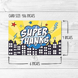 24 Superhero Thank You Cards With Envelopes, Kids Birthday Party or Adult Comic Red Blue Bam Pow Gratitude Supplies For Grad, Baby or Bridal Wedding Shower, For Boy or Girl Children Hero Stationery