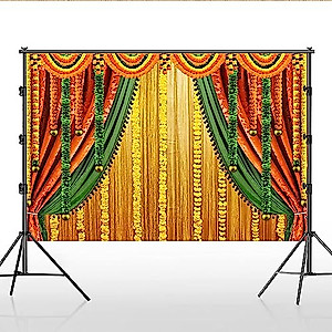 Lofaris India Pooja Photography Backdrop Puja Ganpati Pooja Traditional Mehndi Festival Background Decorations Wedding Party Marigold Garlands Photo Props 9x6ft