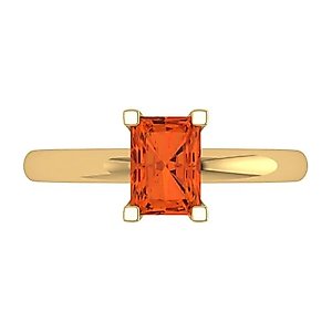 Clara Pucci 1.0 ct Emerald Cut Solitaire Red Simulated Diamond Engagement Bridal Promise Anniversary Ring 18K Yellow Gold Size 7.75