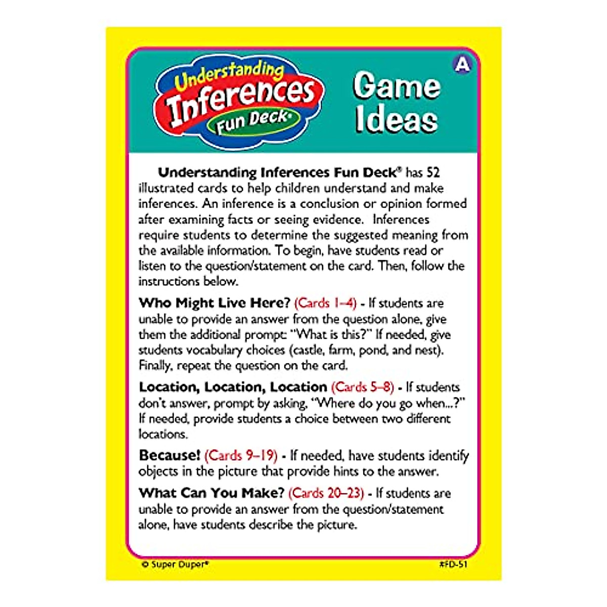 Super Duper Publications | Understanding Inferences Fun Deck | Problem Solving and Reasoning Skills Flash Cards | Educational Learning Materials for Children