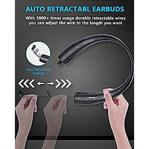 Bluenin Bluetooth Headphones Speaker 2 in 1,Neckband Bluetooth Headphones Retractable Earbuds with Built-in TF Card,Wireless Wearable Speaker Sweatproof Headset with Mic (Black)
