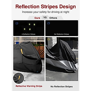 Puroma Motorcycle Cover, 105'' XXX-Large Heavy Duty Motorcycle Cover Waterproof Outdoor Indoor Scooter Shelter Protection with 4 Reflective Strips for Harley Davidson, Honda, Suzuki, Kawasaki, Yamaha