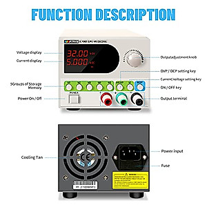 MATRIX DC Power Supply Variable 30V 5A Adjustable Switching Regulated DC Bench Power Supply 4-Digits LED Voltage and Current Display 32V/6A Output Coarse and Fine Adjustments with Alligator Leads
