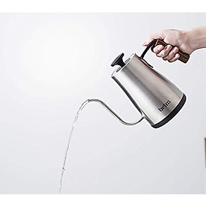 Brim 0.8L Gooseneck Kettle w Wood Handle, Easy Brewing Pour Over Coffee, Tea or Hot Beverages, 6 Variable Temperature Presets, Capacitive Smart Touch Interface, Cordless Power Base, Stainless Steel