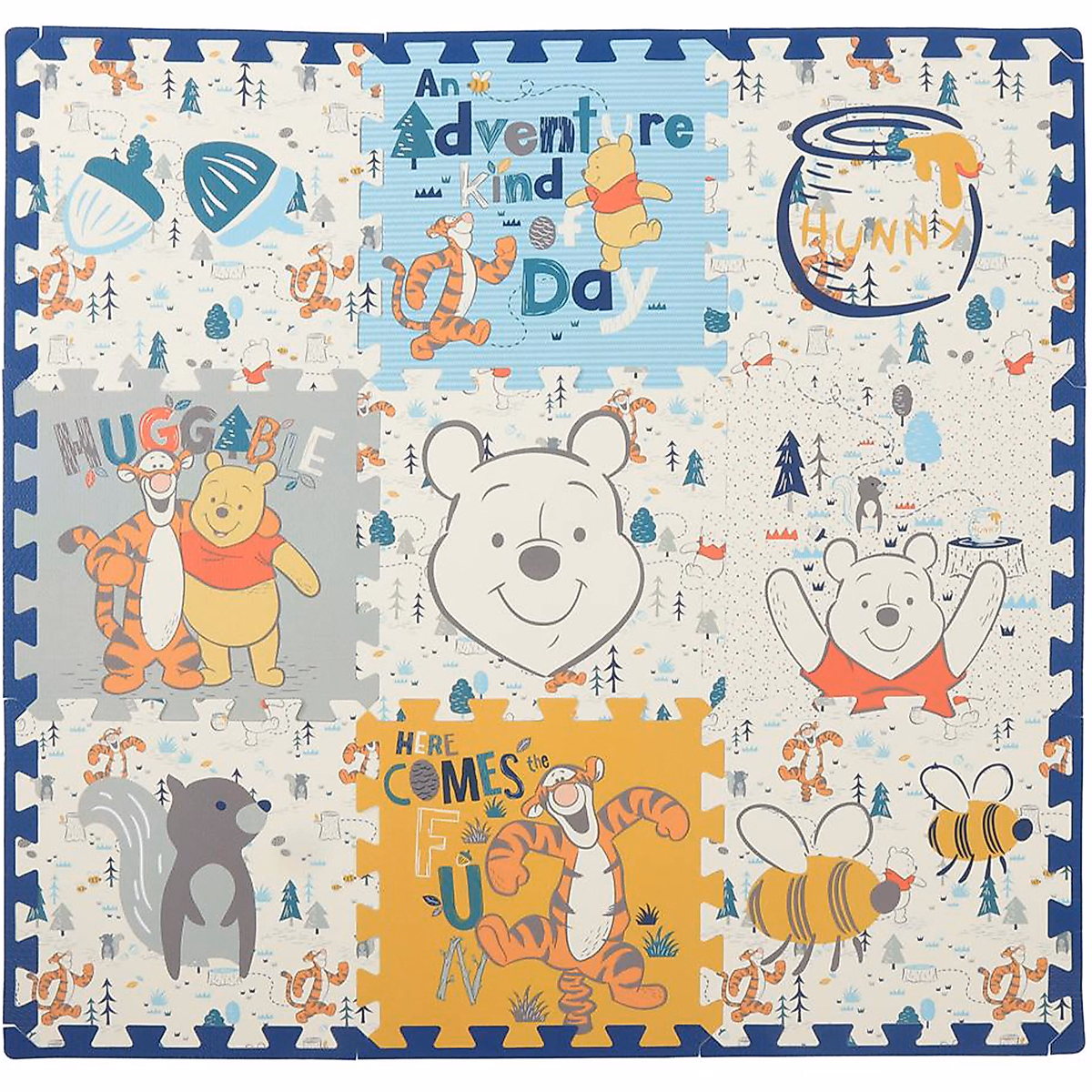 Disney Winnie The Pooh EVA Foam Mat, Winter Prairie Interlocking EVA Foam Flooring Tiles, Yellow, 36 x 36 Inches
