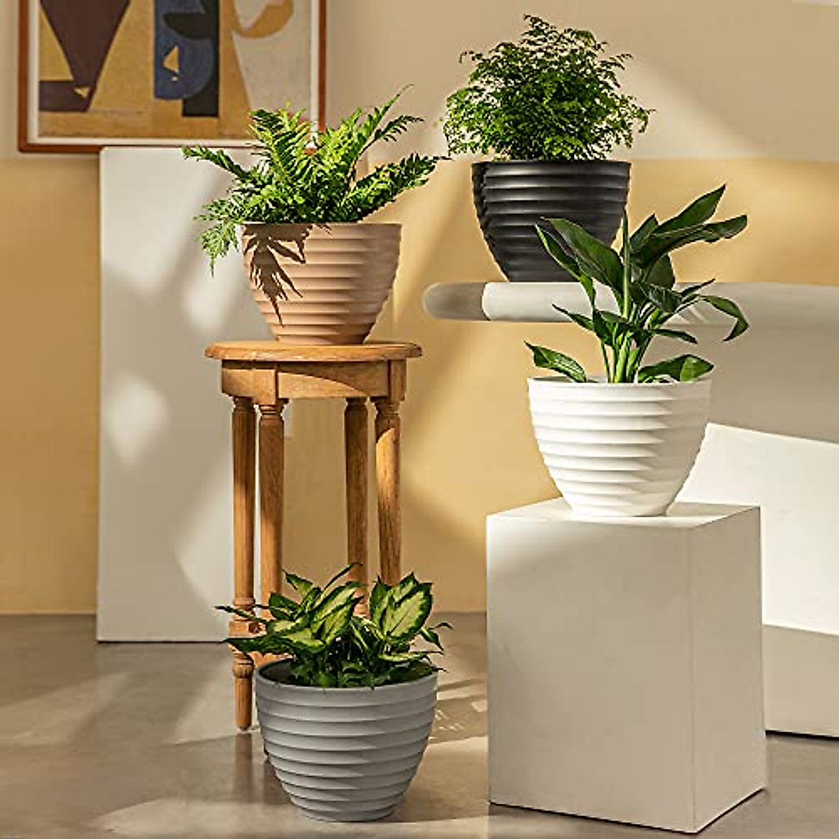LA JOLIE MUSE Flower Pot Outdoor Indoor Planter - 10.2 Inch Fluted Plant Pot Garden Planter, Black