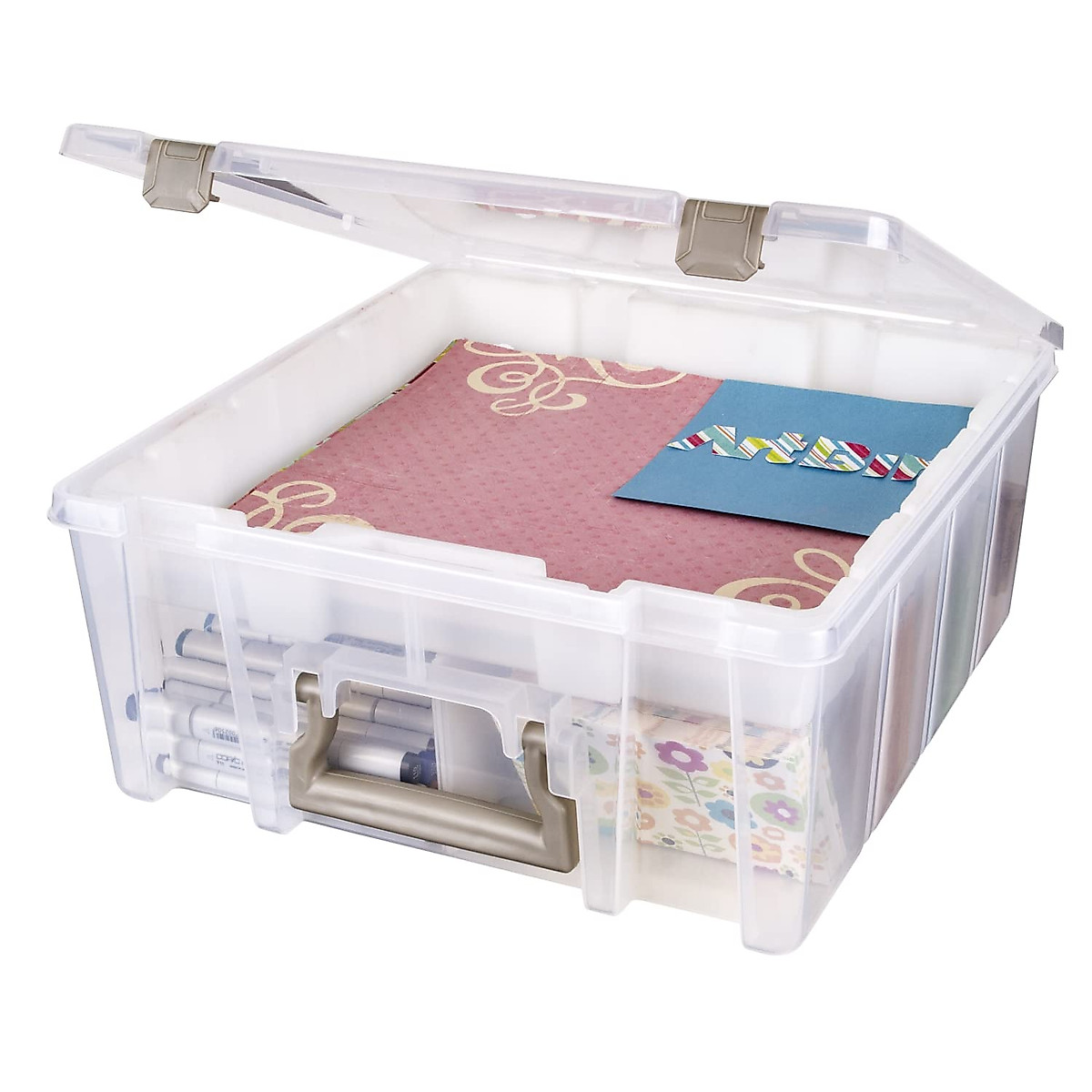 ArtBin 6899AZ Super Satchel Double Deep with Lift-Out Tray Storage Container, Portable Arts & Crafts Organizer with Removable Dividers, Clear