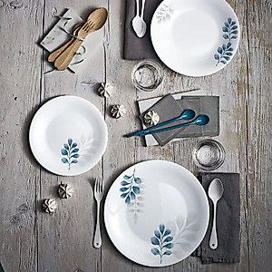 Bormioli Rocco Set Of 6, White Moon Botanica Blue 9 Inch Pasta Bowls Tempered Opal Glass Dishes, Dishwasher & Microwave Safe, Made In Spain.