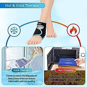 FDMGEL Ankle Ice Pack Wrap for Injuries Reusable, Hot Cold Compression Therapy, Foot Ice Pack with 2 Cold Gel Packs for Relief Sports Injury,Sprained Heel,Plantar Fasciitis,Achilles Tendonitis (Black)
