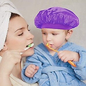 DuoZan 2 Pack Kids Satin Bonnets Night Sleeping Cap Wide Band Shower Cap Bath Hats for Baby Children Toddler (Black+Purple)…