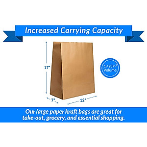 Reli. Paper Grocery Bags (125 Pcs Bulk) (12x7x17) 70 Lbs Basis, Extra Heavy Duty | Brown Paper Bag, Large Grocery Kraft Sacks -Takeout, Restaurant, Retail, Shopping