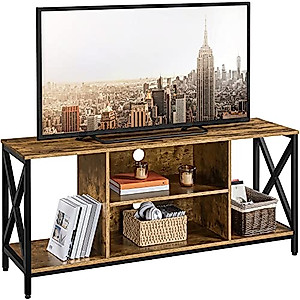 Yaheetech TV Stand for TV up to 65 inch TV Console Table, 55" Industrial TV Cabinet with Storage Shelves for Living Room, Modern Style Entertainment Center for Gaming Room, Rustic Brown