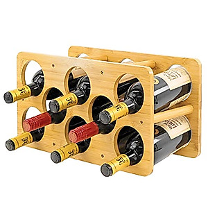 Utoplike Wine Bottle Holder, Wine Racks Countertop, Bamboo Wine Rack Table for 8 Bottles, Sturdy and Durable Wine Racks Free Standing, Bottle Storage Rack for Cupboard, Wooden Water Bottle Storage