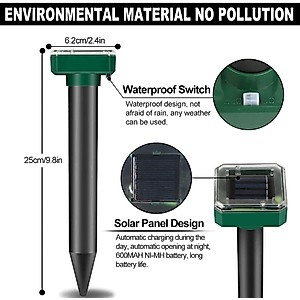 Mole Repellent Solar Powered Outdoor,Ultrasonic Vole Gopher Repellent for Lawn Garden, Groundhog Snake Repeller, Mole Deterrent, Waterproof (4 Packs)